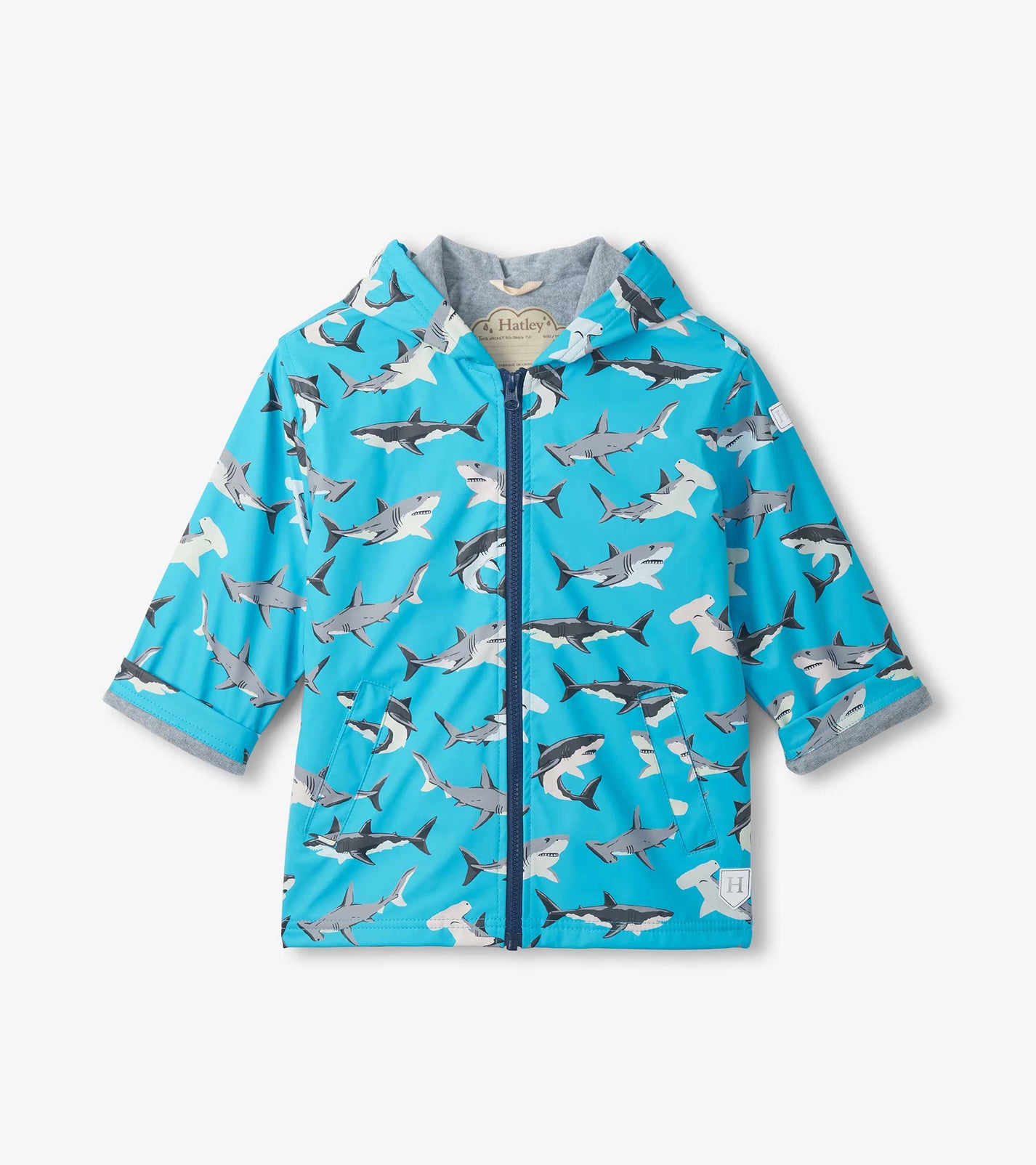 Boys Colour Changing Shark Party Zip-Up Raincoat