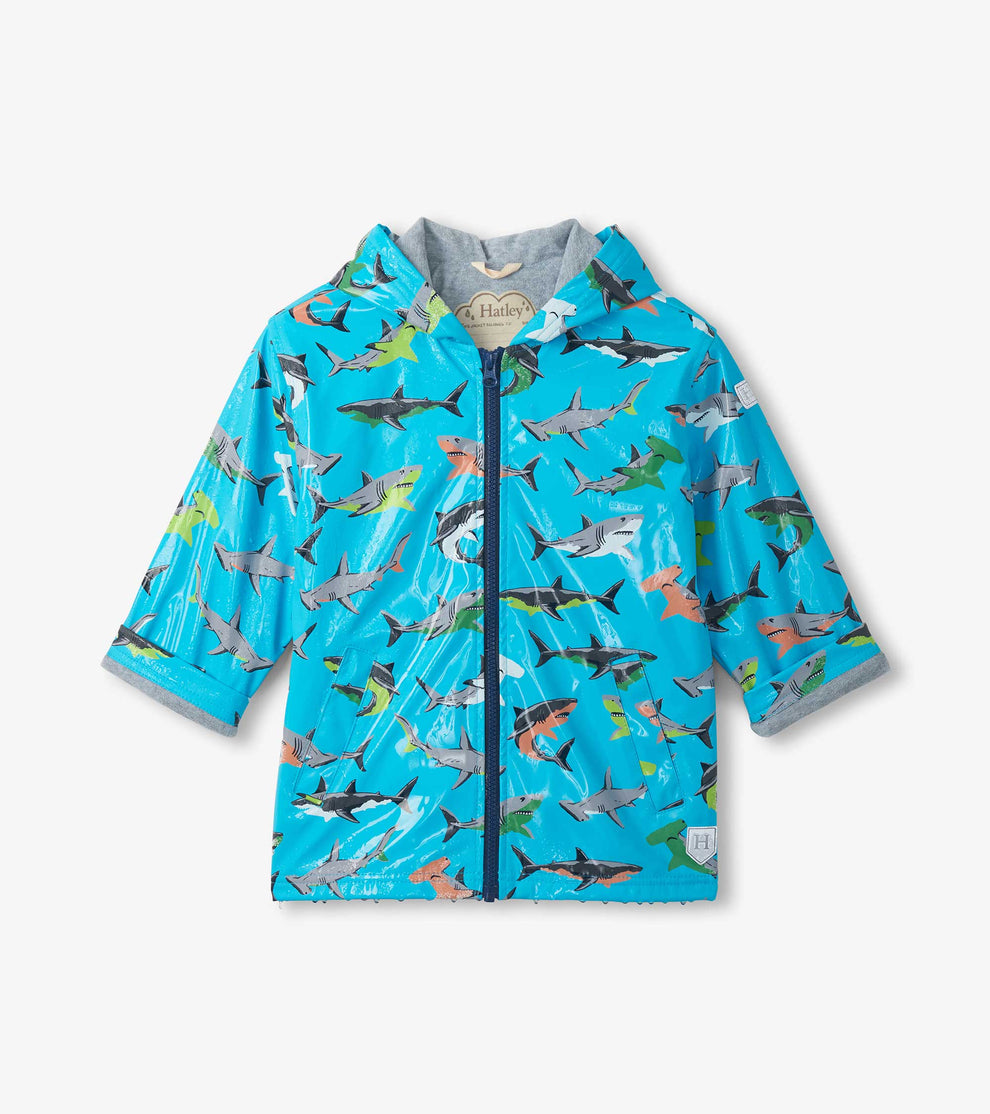 Boys Colour Changing Shark Party Zip-Up Raincoat